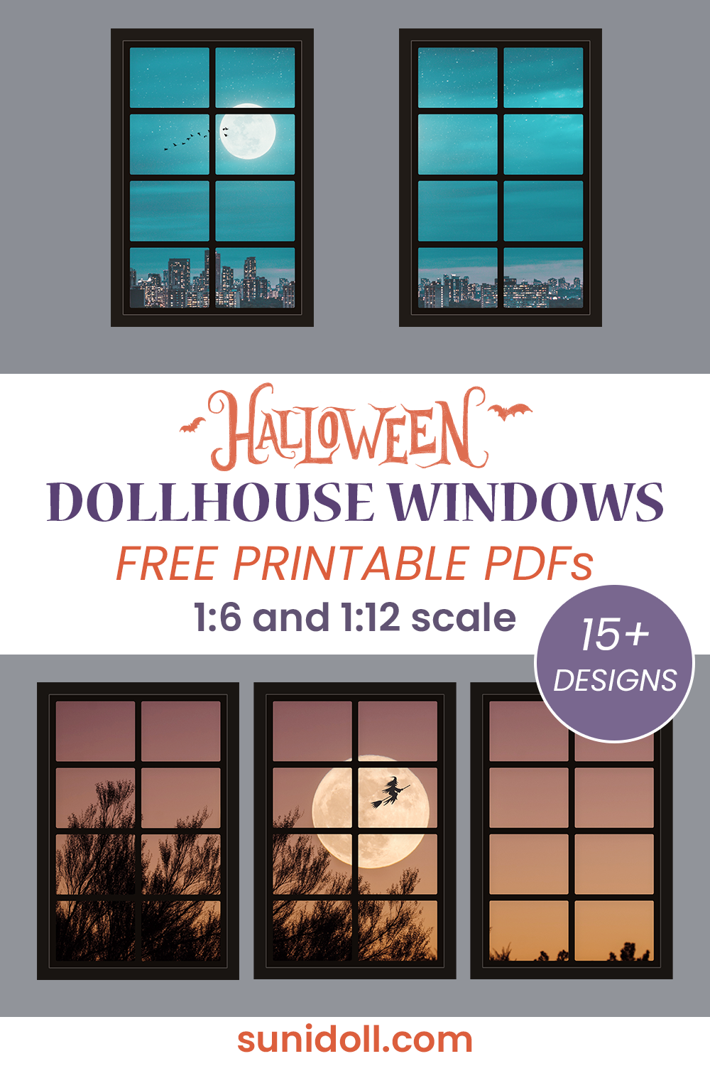 Spooky Dollhouse Windows for Halloween - free printables - Suni Doll